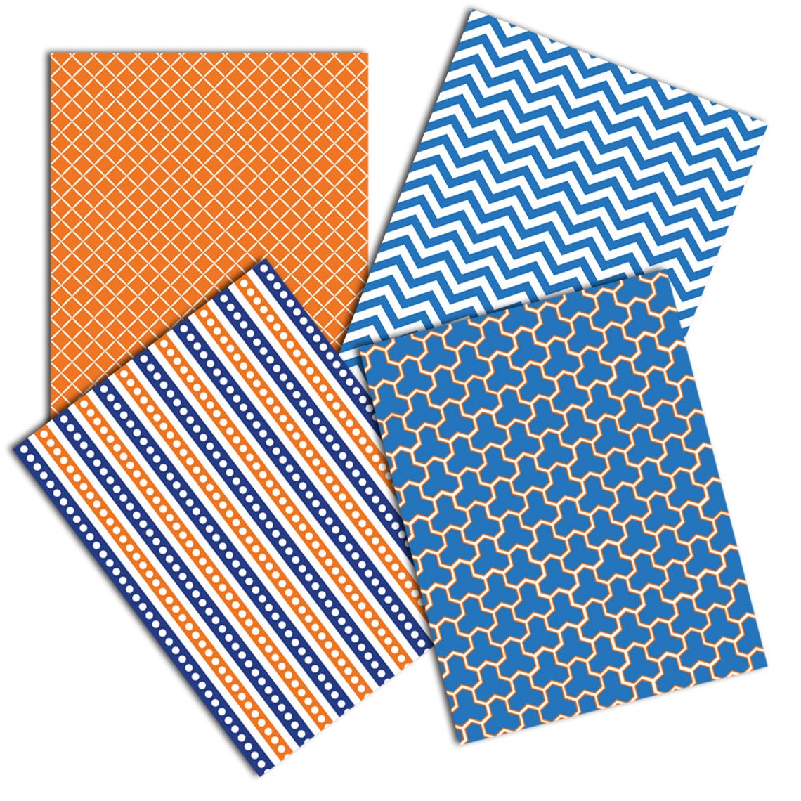 Blue Orange and White Digital Paper Pack, Lattice Digital Papers, Blue ...