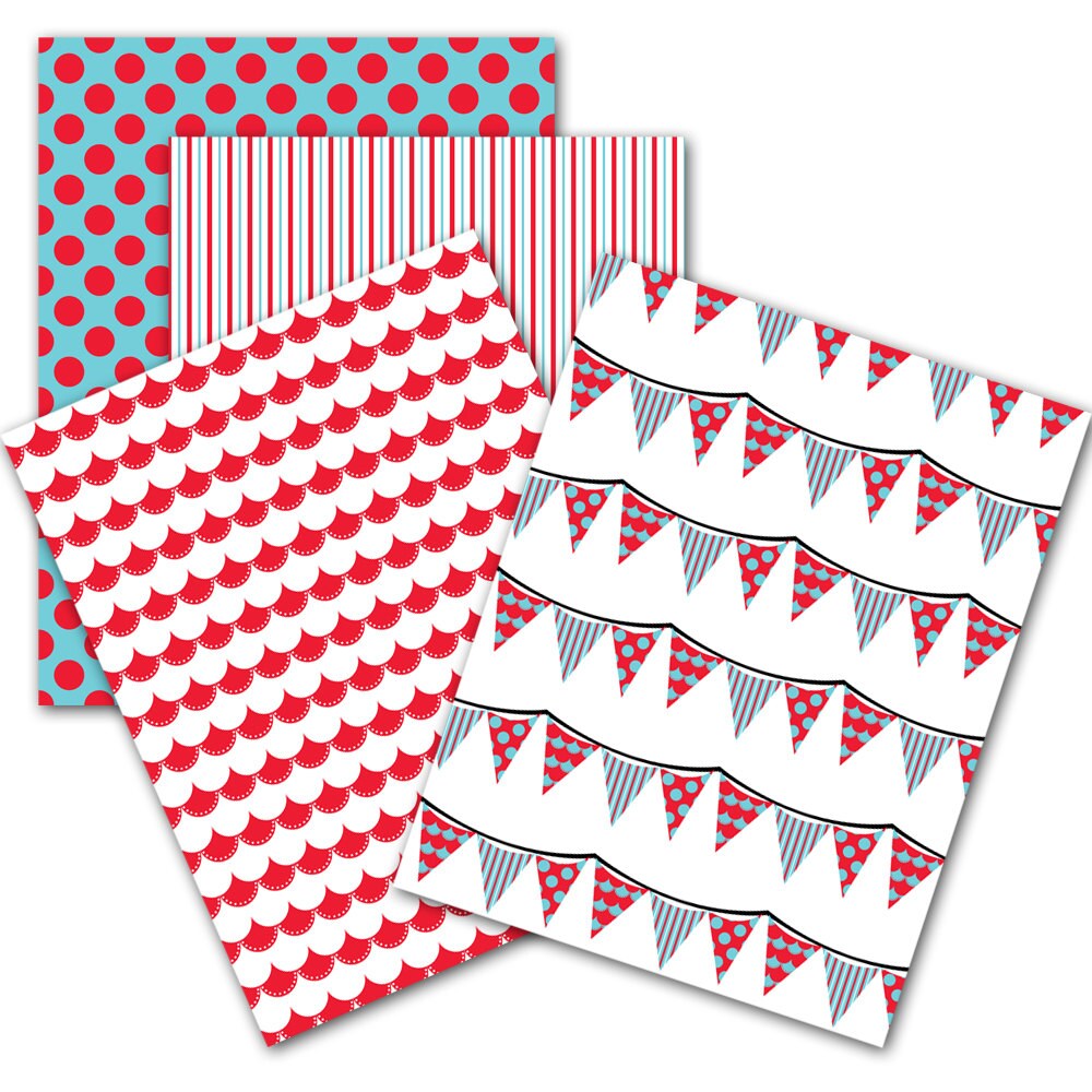 Immediate Download Red and Aqua Digital Papers, Blue and Red Digital ...