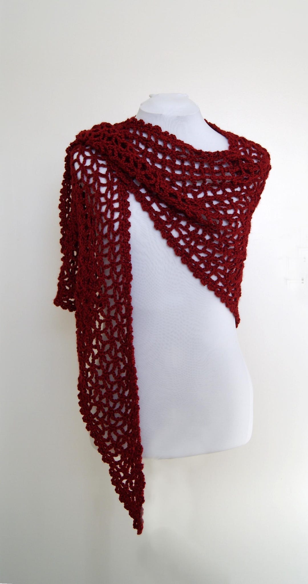 Crocheted Ruby Red Triangular Shawl, Hand Made - Etsy