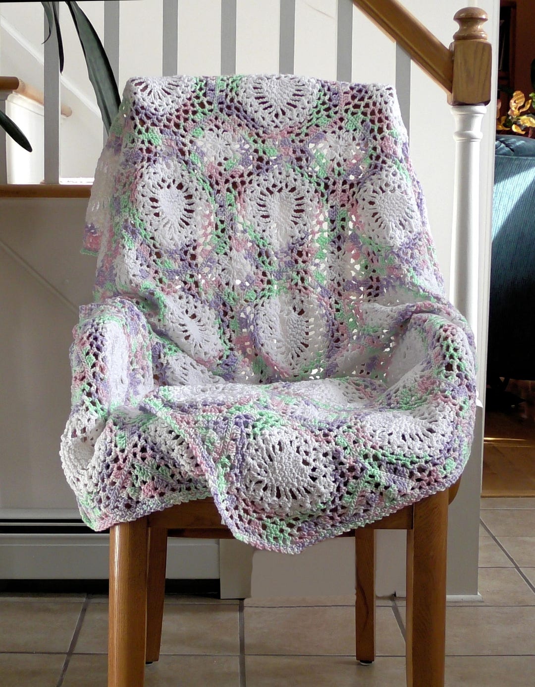 Crocheted Multi-colored Afghan With White Medallions Hand Made - Etsy