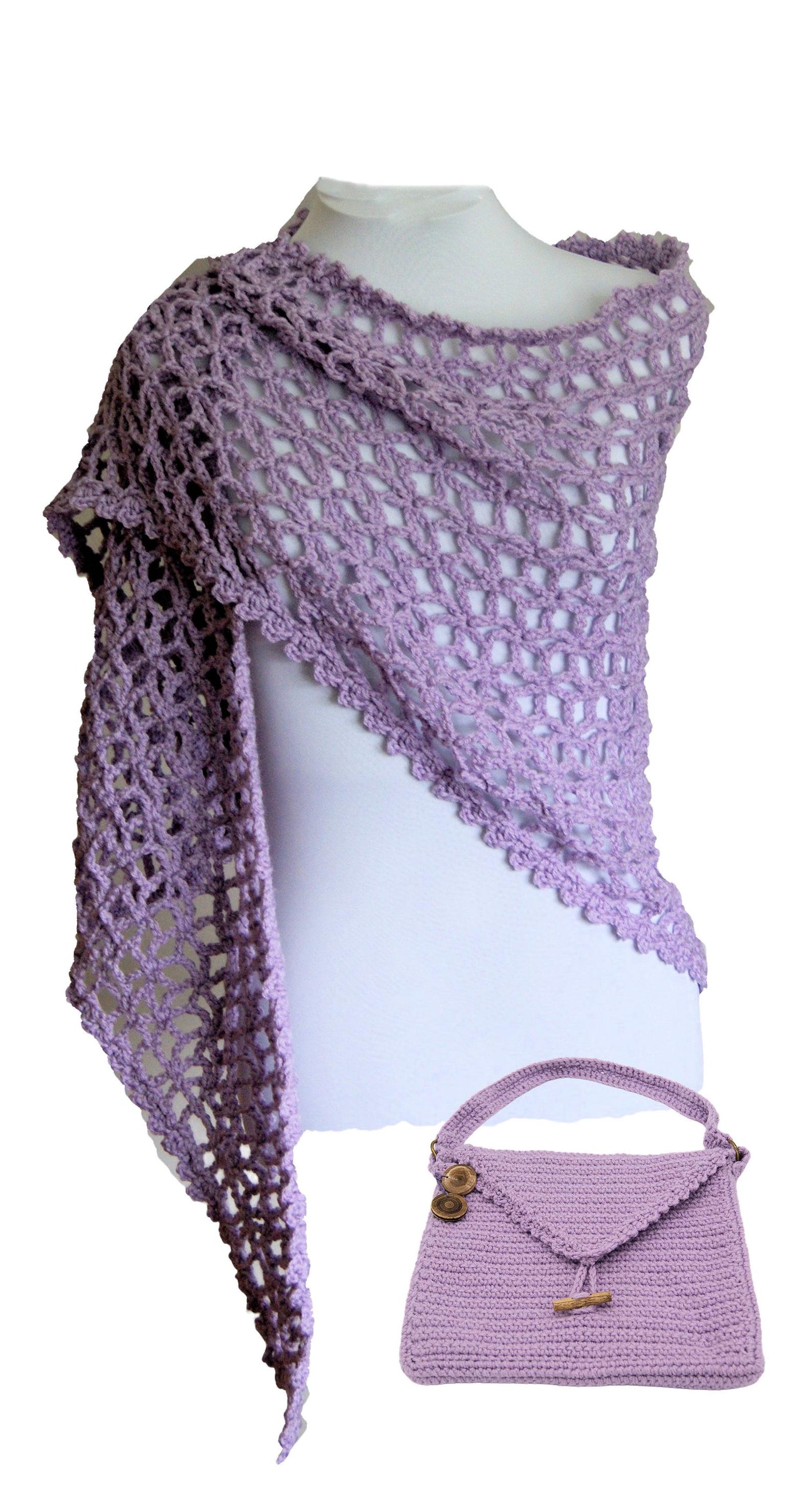 Hand Crocheted Triangular Lavender Shawl – Soft Wrap, Lightweight Women ...