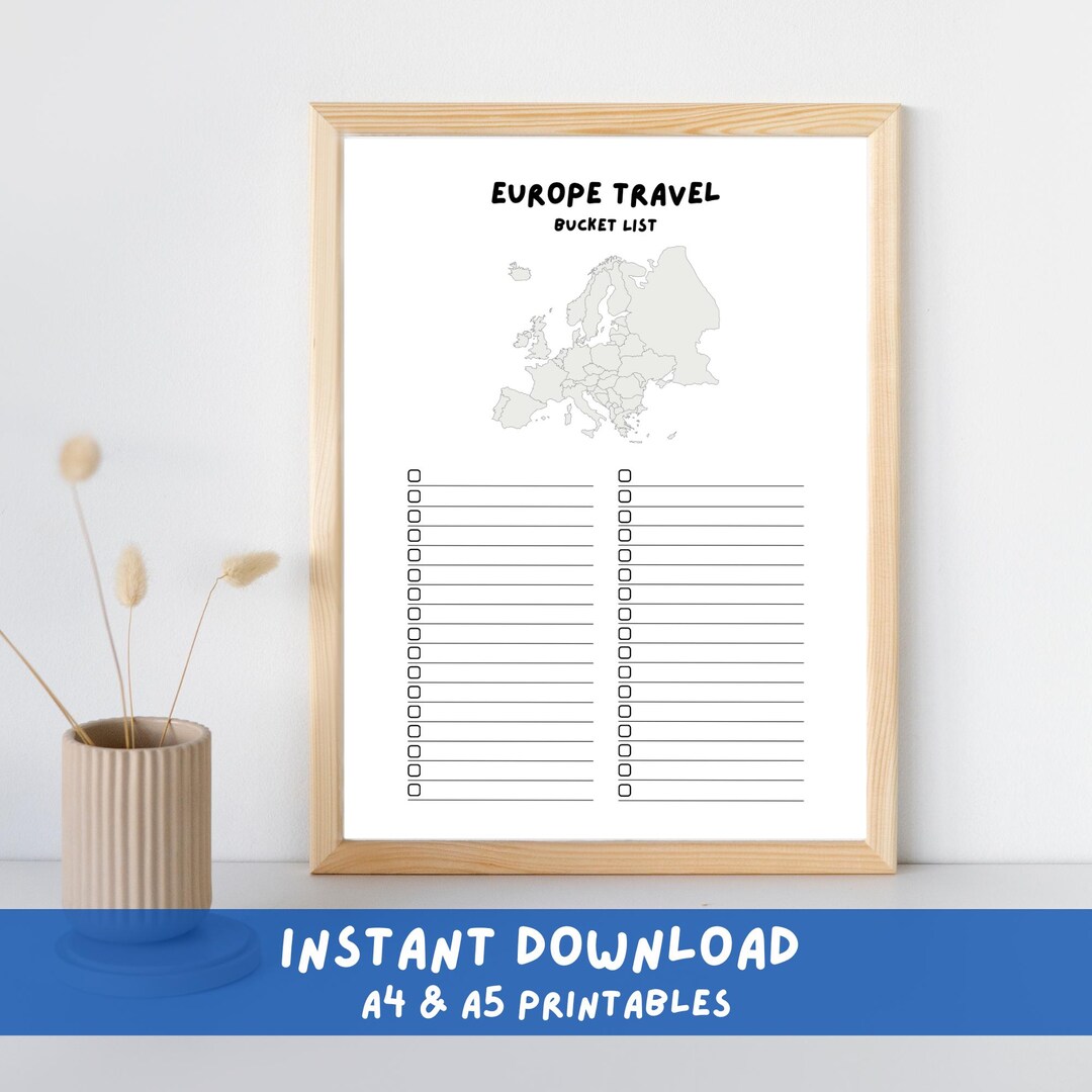 Europe Bucket List Printable, Customisable Wanderlust List, Travel to ...