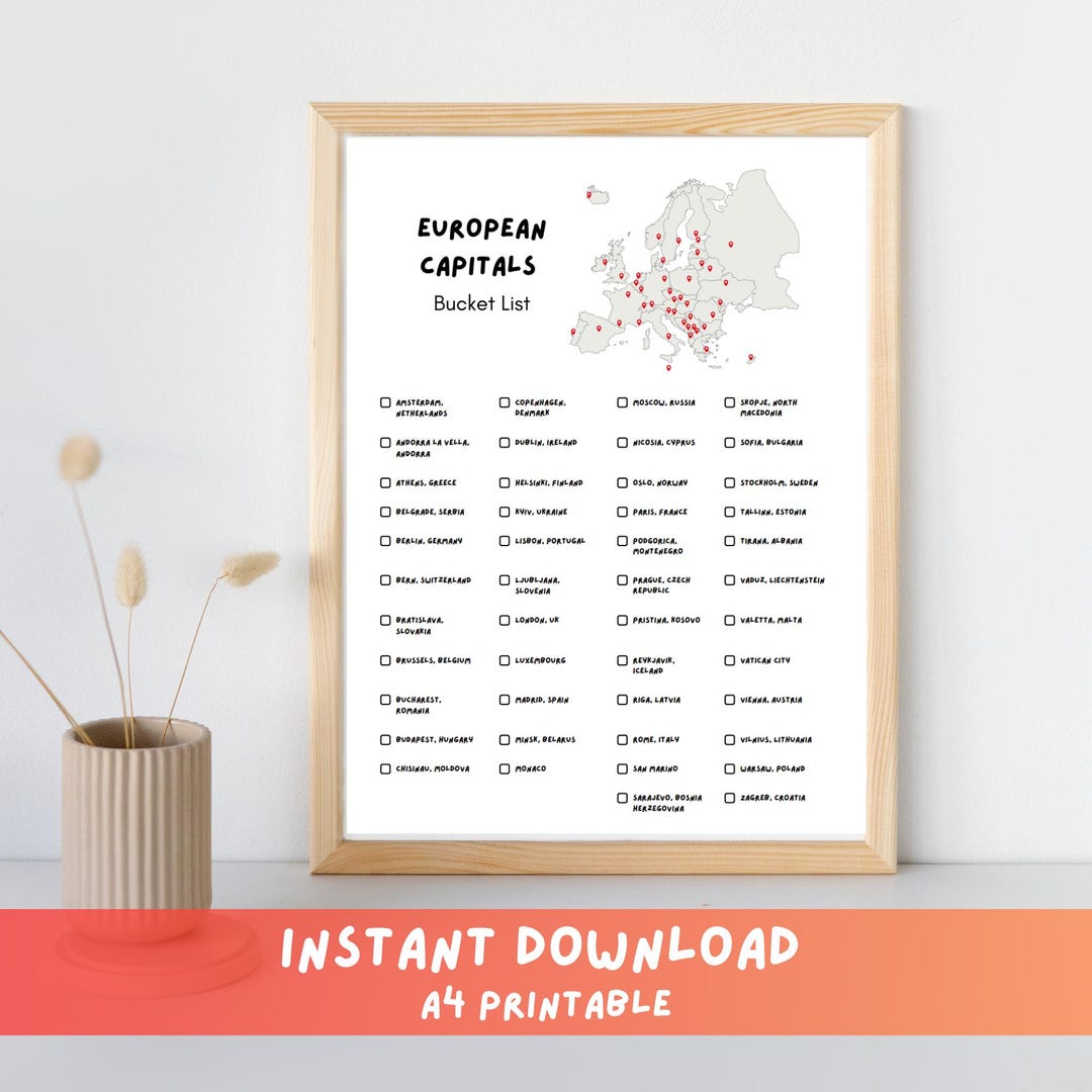 European Capital Cities Bucket List Printable | A4 PDF Instant Download ...