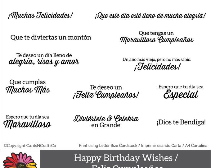 Spanish Birthday Card Sentiments - Printable Feliz Cumpleaños Phrases ...