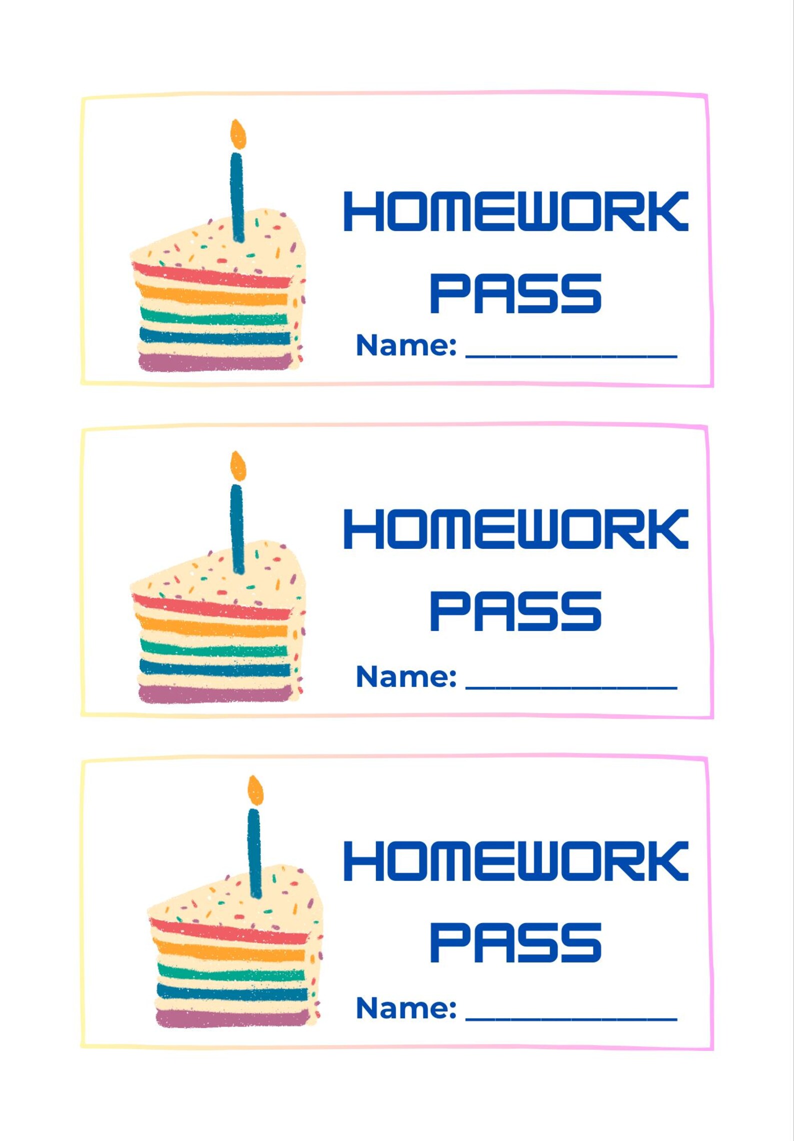 Editable Birthday Homework Pass Digital Template - Etsy