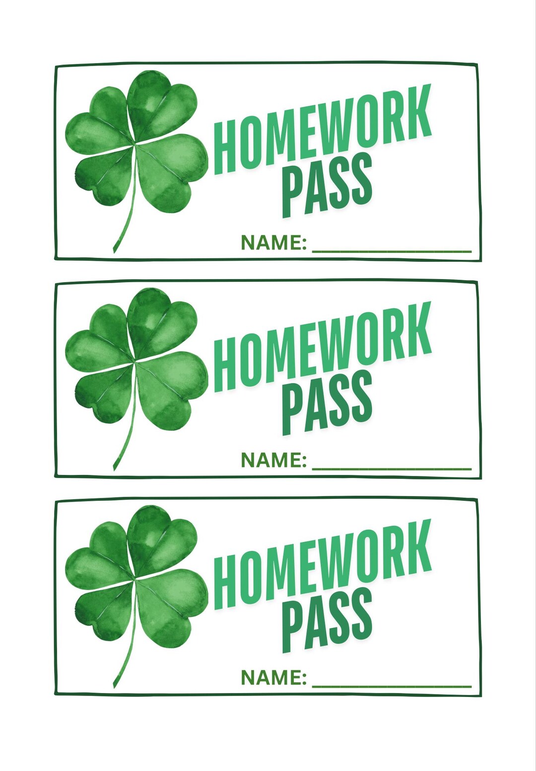 Editable St. Patrick’s Day Homework Pass Digital Template - Etsy