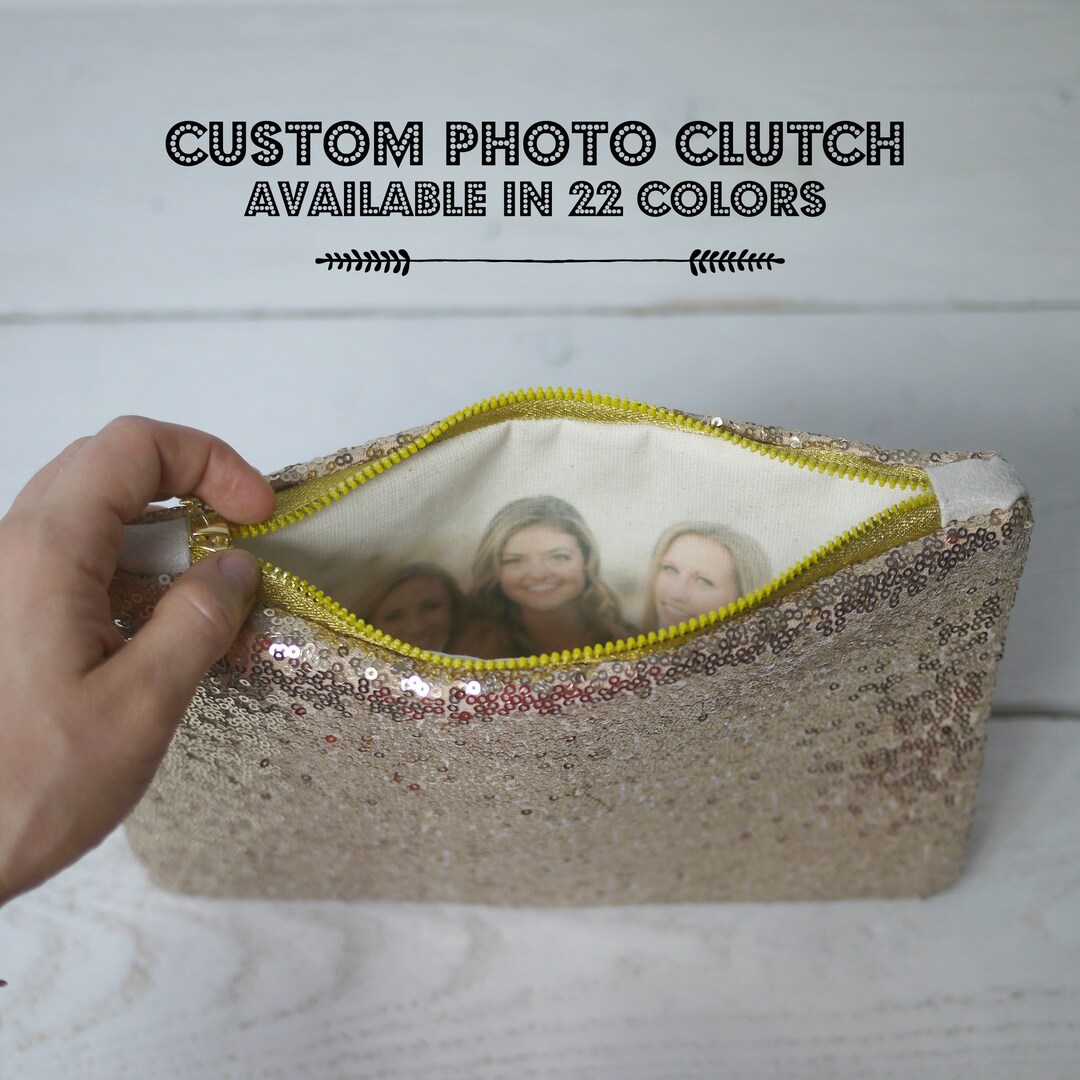 Sequin Photo Clutch | Personalized Wedding Purse, Custom Lining - Etsy