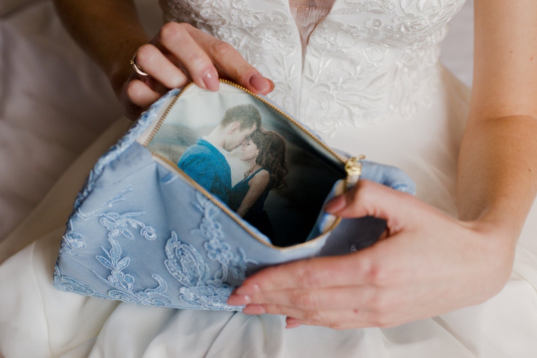 Something Blue Lace Clutch: Personalized Photo Lining, Bridal Gift - Etsy