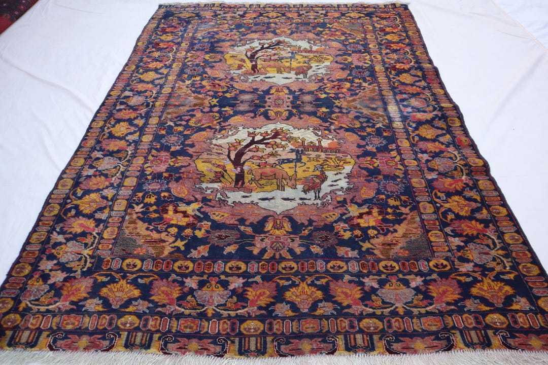 Handmade Wool Pictorial Rug: 4x6 Blue Afghan Tree of Life Rug - Etsy