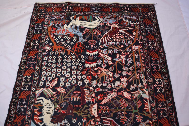 1960s Afghan Pictorial Wool Rug: 4x9 Hallway Runner, Tree of Life ...