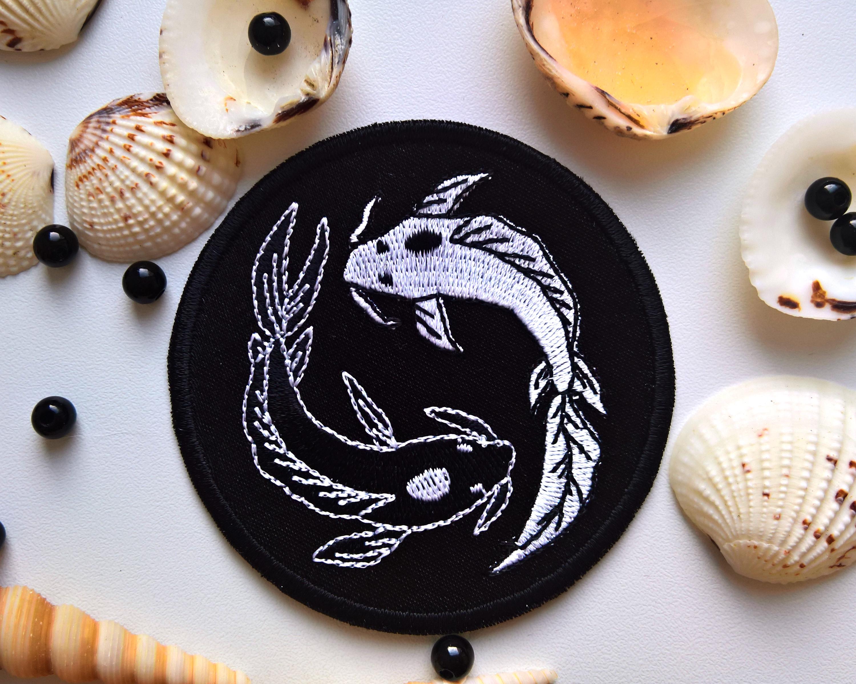Yin Yang Patch Koi Fish Embroidered Patch Black and White Sew on Badge ...