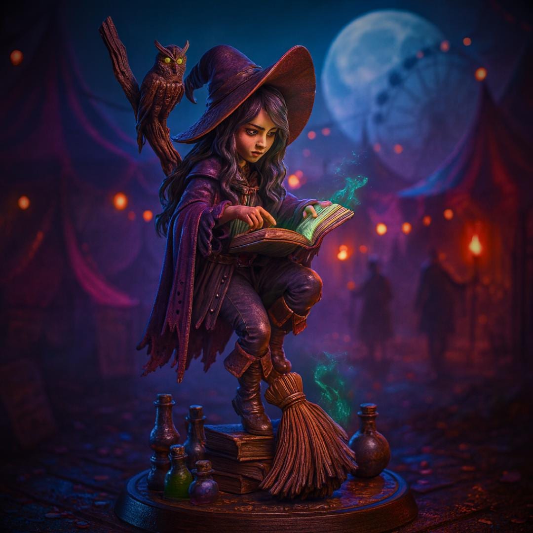 Witch on Broom STL Miniature — Presupported Resin 3D Print (32 & 75 Mm ...