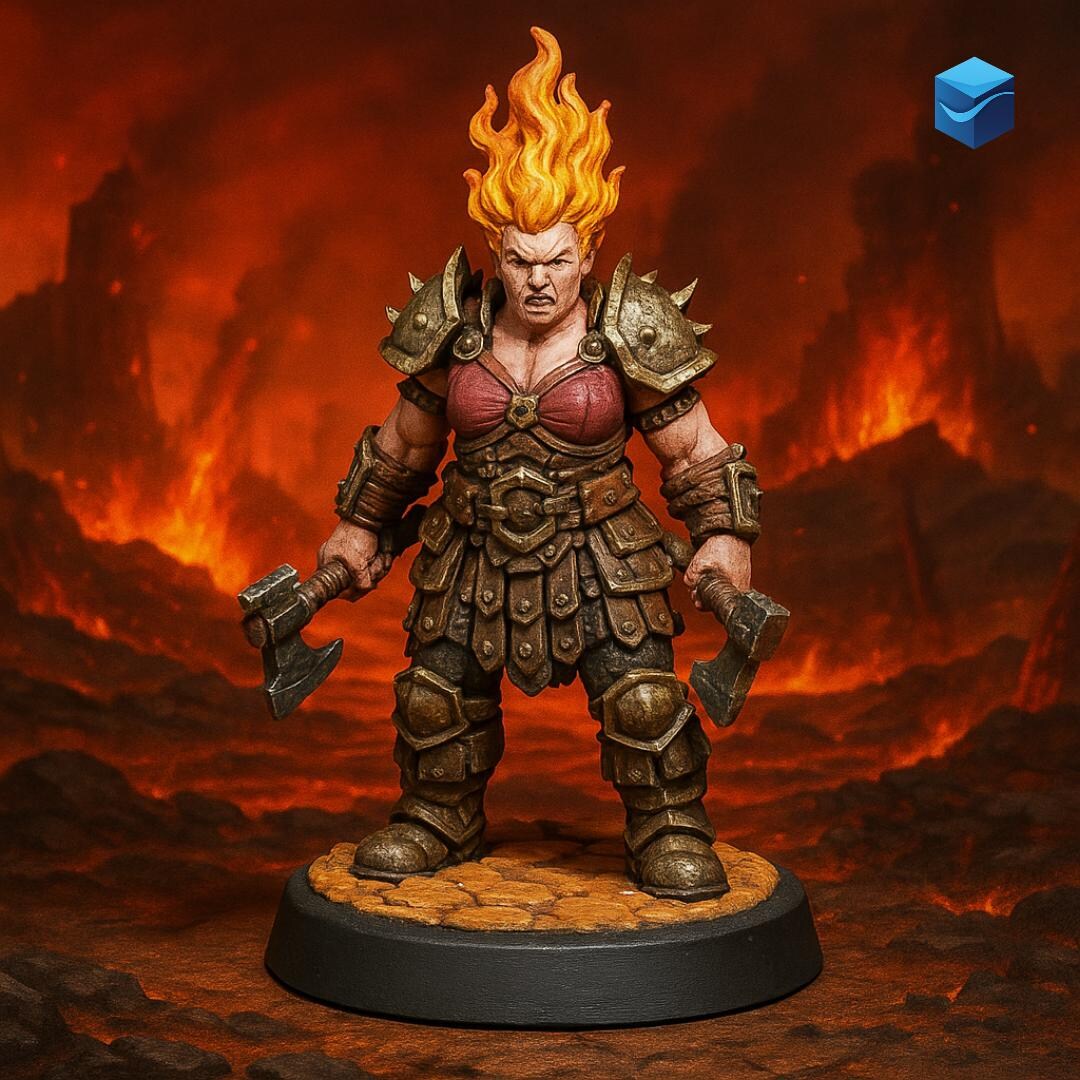 Fierce Female Fire Warrior 3D Model - Fantasy Flame Soldier Miniature ...