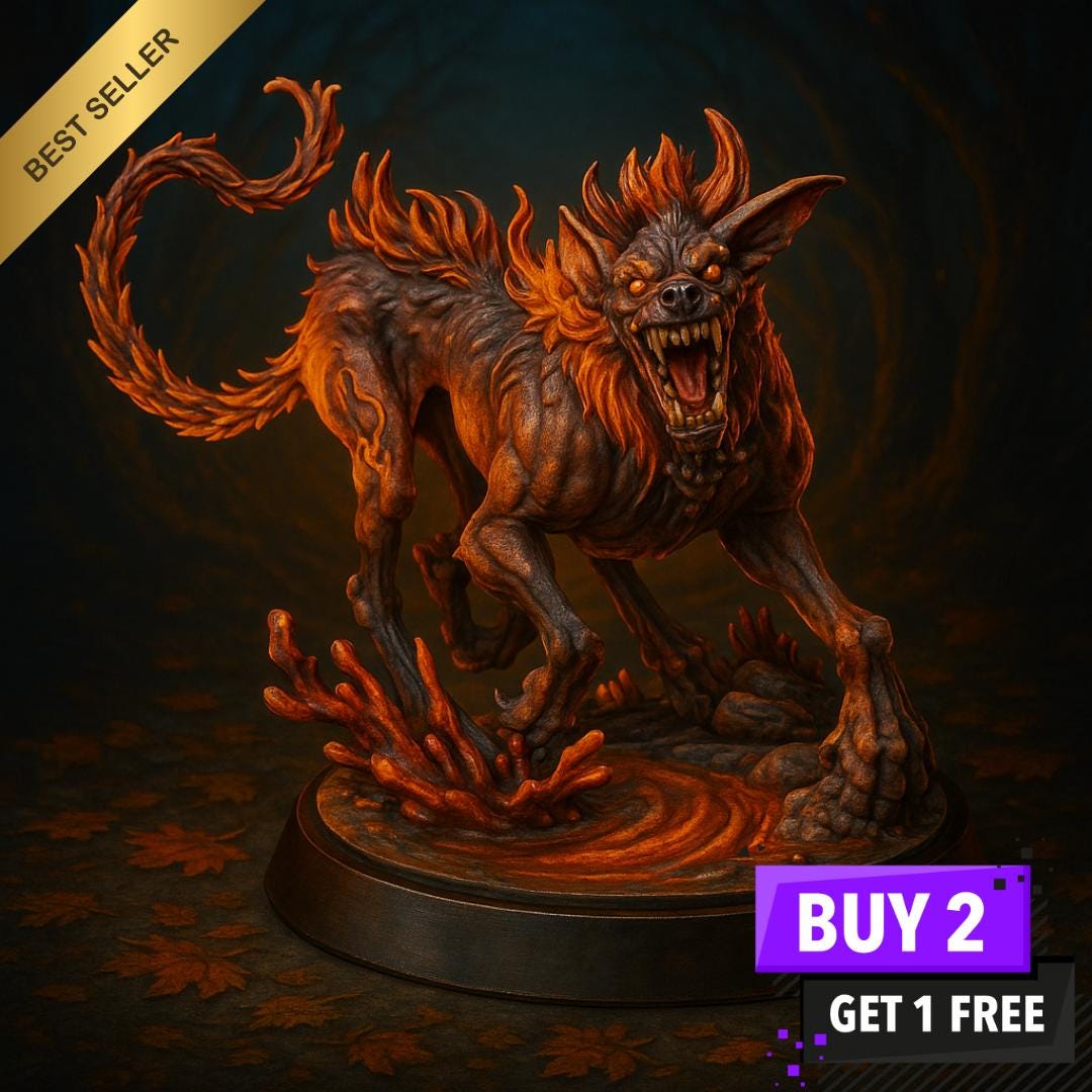 Demonic Hound STL Miniature | Hell Beast Creature | 32mm & 75mm | Pre ...