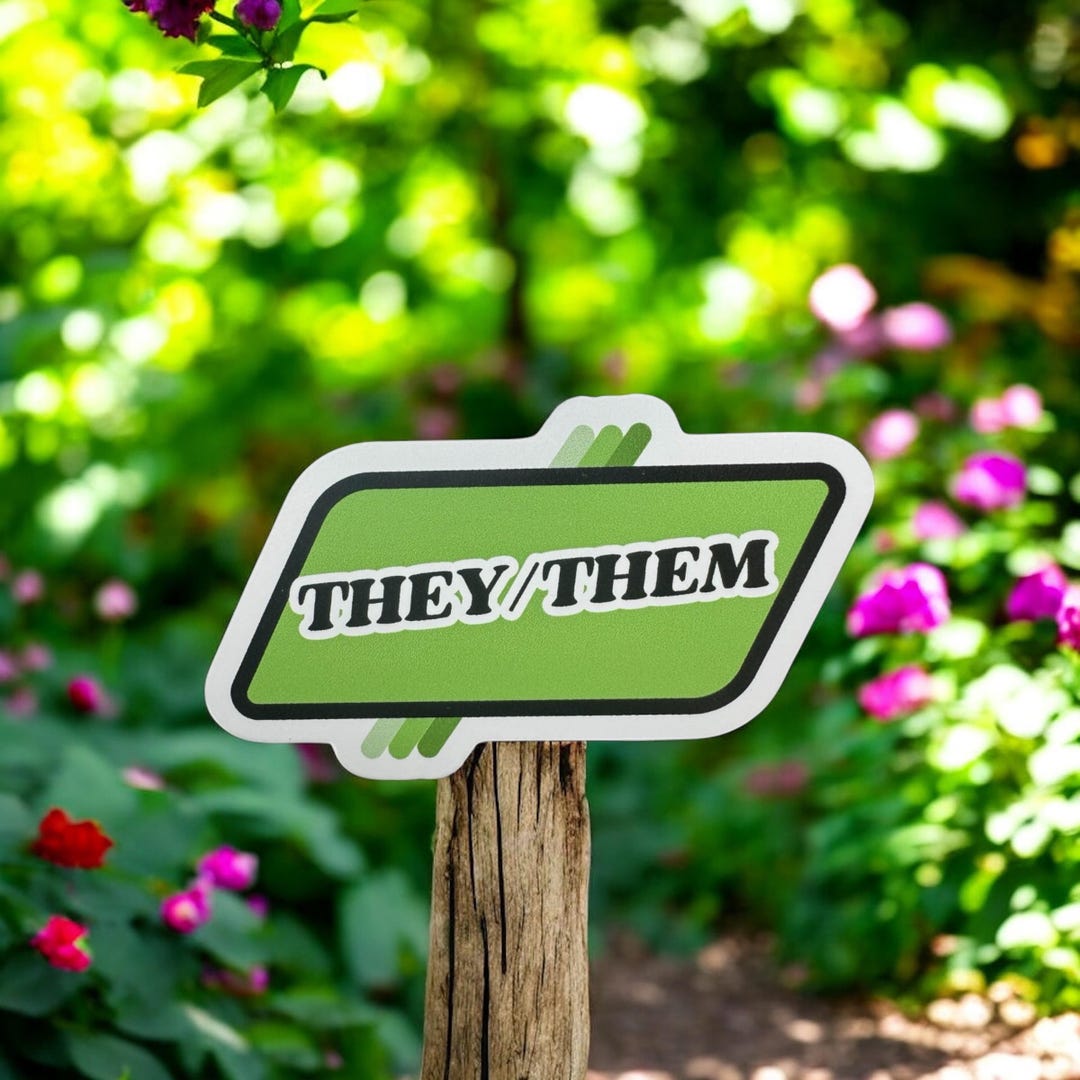 They/them Pronoun Sticker – Green Edition - Etsy