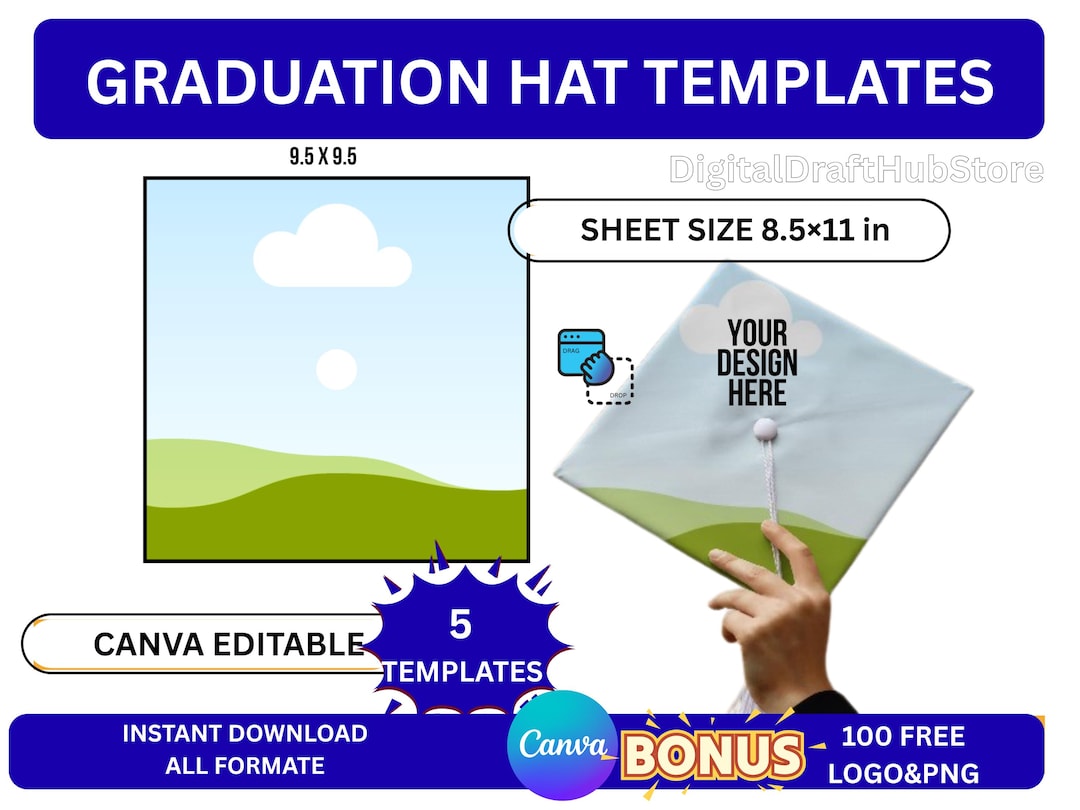 Graduation Cap Topper Template, Square Editable Canva, DIY Graduation ...