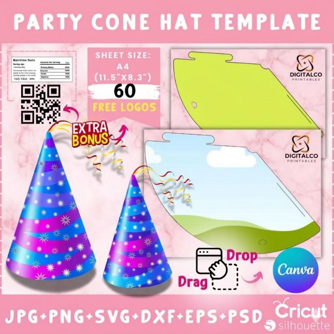 Party Cone Hat Template: Party Hat Template, Birthday Hat, Custom Party ...