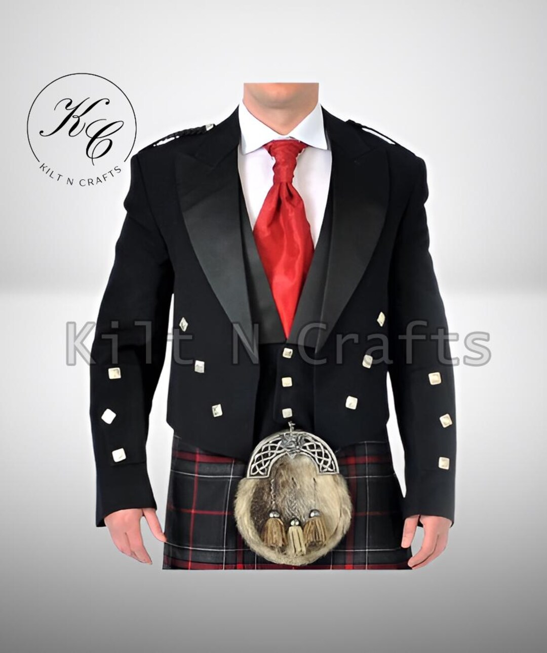 Men's Scottish Prince Charlie Tuxedo Kilt Jacket With Vest – 100% Wool ...