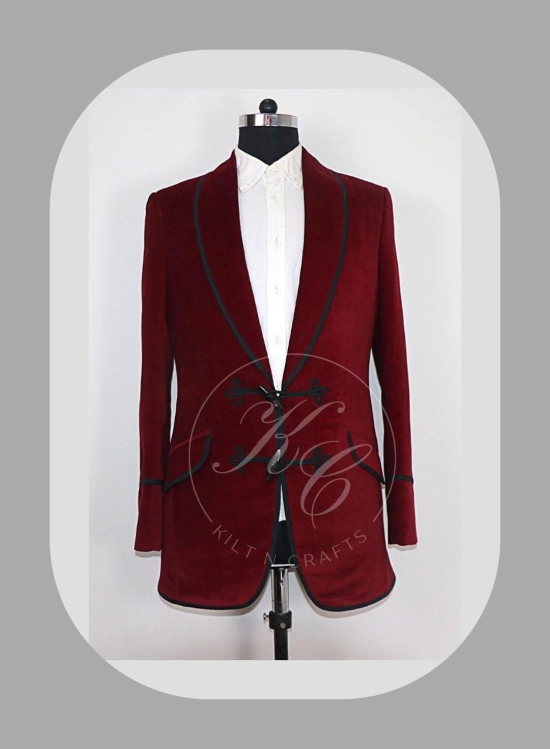 Men’s Maroon Velvet Frog Closure Dinner Blazer Jacket - Luxury Smoking ...