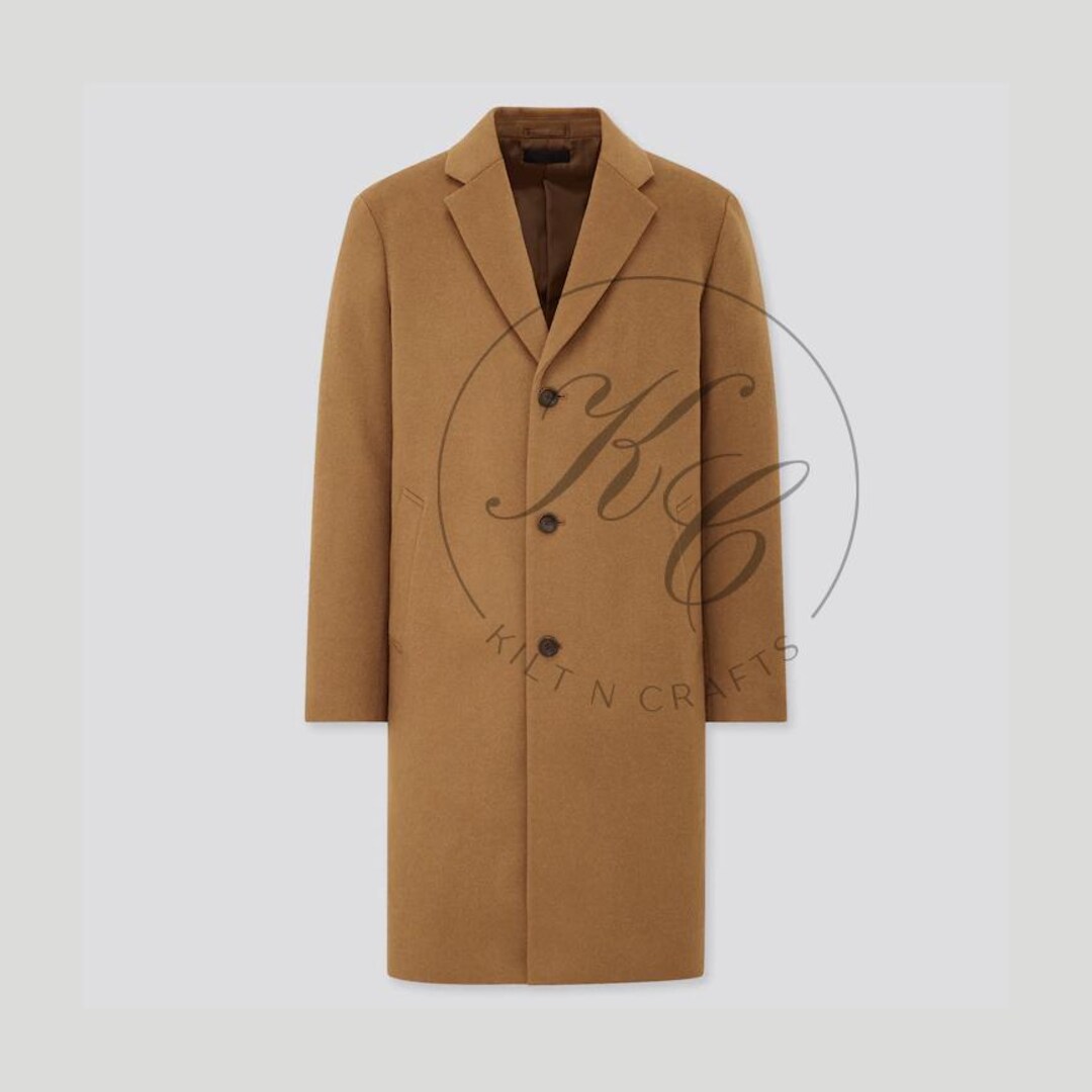 Men's Camel Melton Wool Overcoat: Slim Fit Trench Coat - Etsy