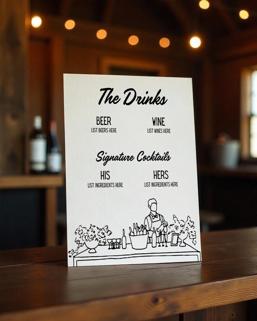 Custom Wedding Bar Sign Template – Editable Printable Drink Menu ...