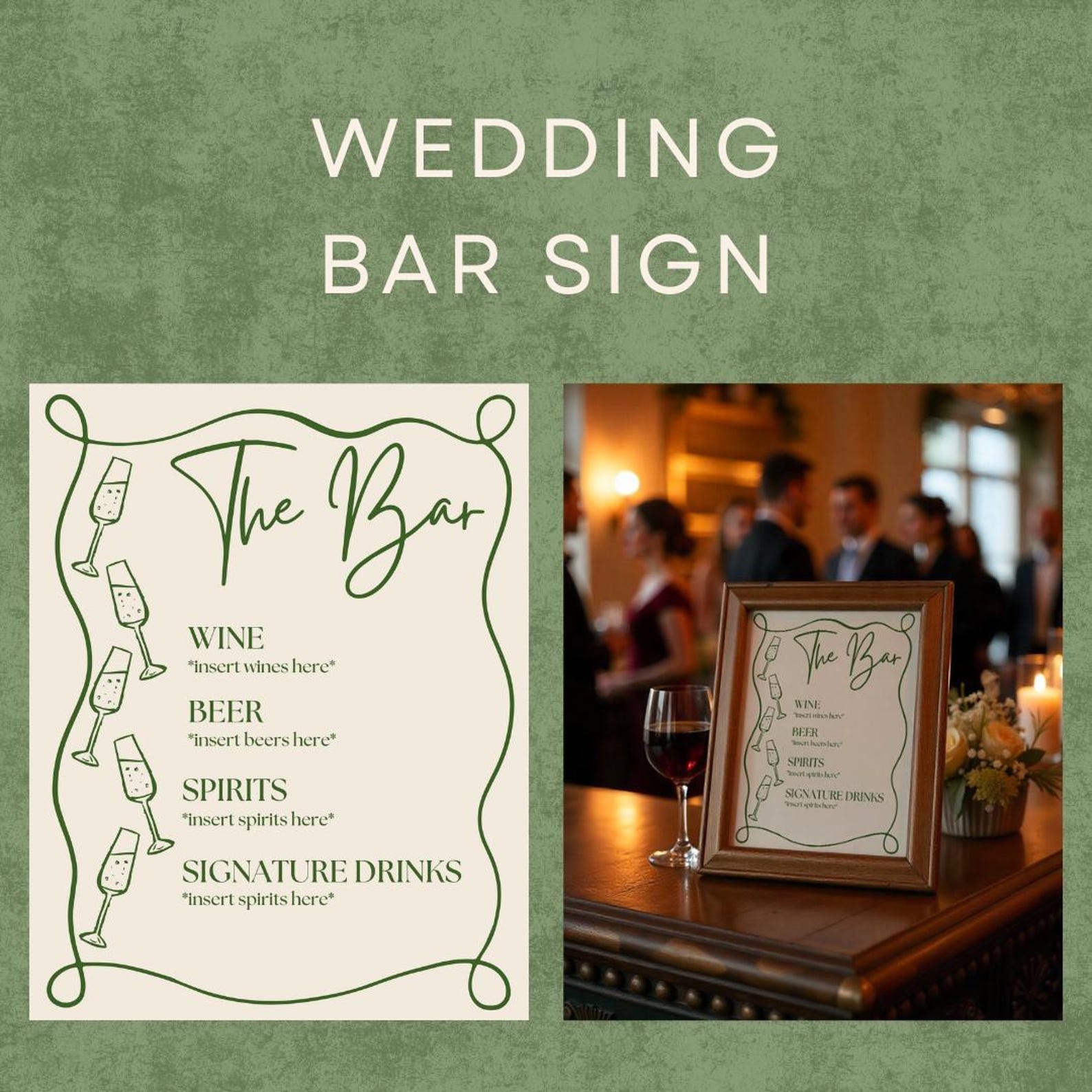 Custom Wedding Bar Sign Template – Printable Drink Menu (digital ...