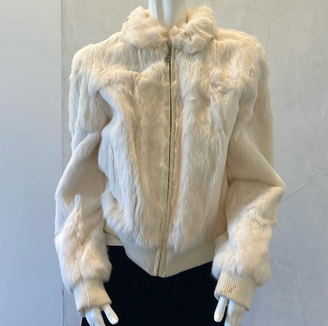 Vintage Wilsons Leather Maxima Women’s Collared Zip up White Rabbit Fur ...