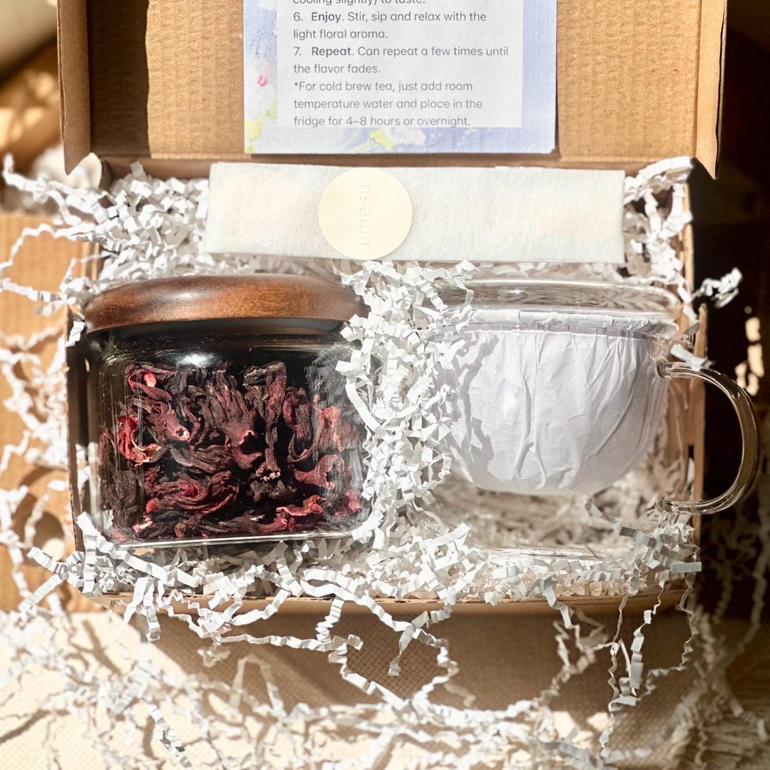 Hibiscus Tea Gift Set, Borosilicate Glass Infuser Cup, Dried Flowers ...