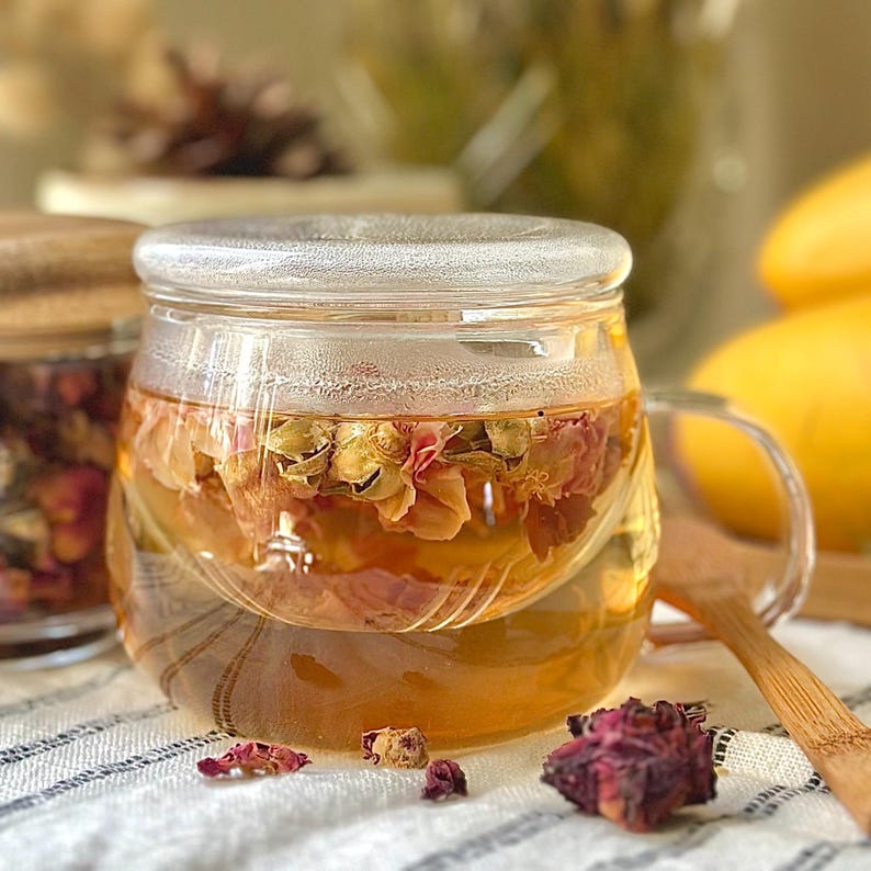 Hibiscus Tea Gift Set, Borosilicate Glass Infuser Cup, Dried Flowers ...