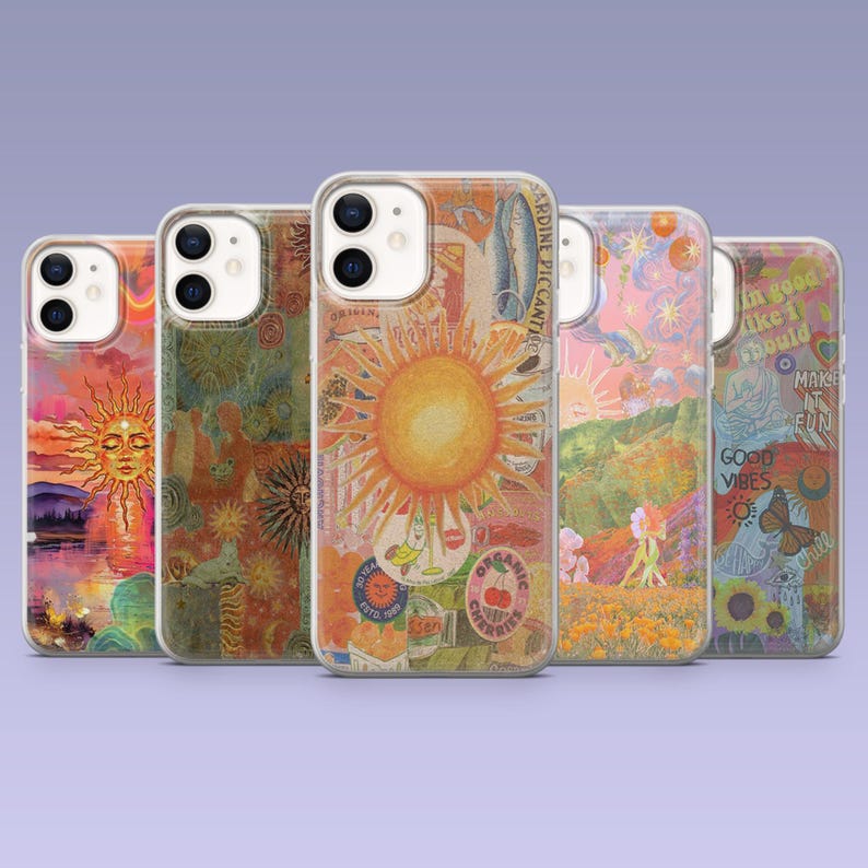 Hippie Phone Case Boho Sun Trippy Spiritual Cover for iPhone 16,15, 14 ...