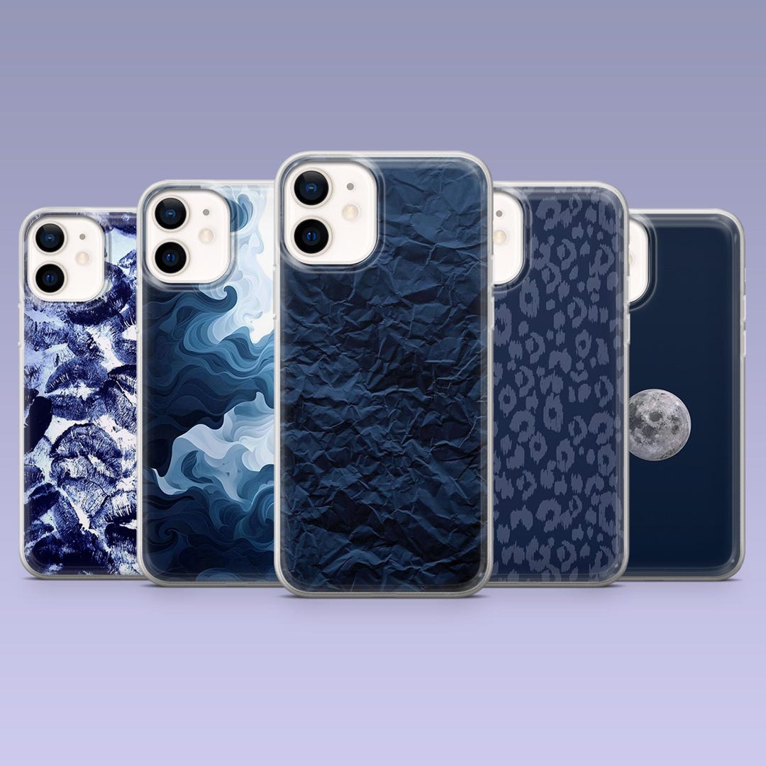 Navy Blue Phone Case Blue Pattern Royal Blue Cover for iPhone 16,15, 4 ...