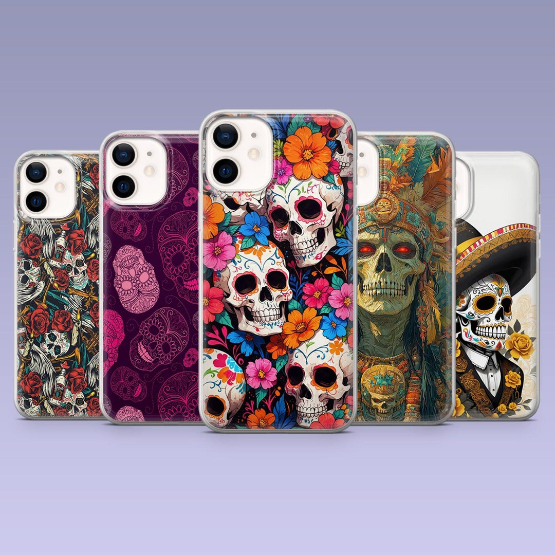 Mexican Death Phone Case Flower Skull Calavera Cover for iPhone 16,15 ...