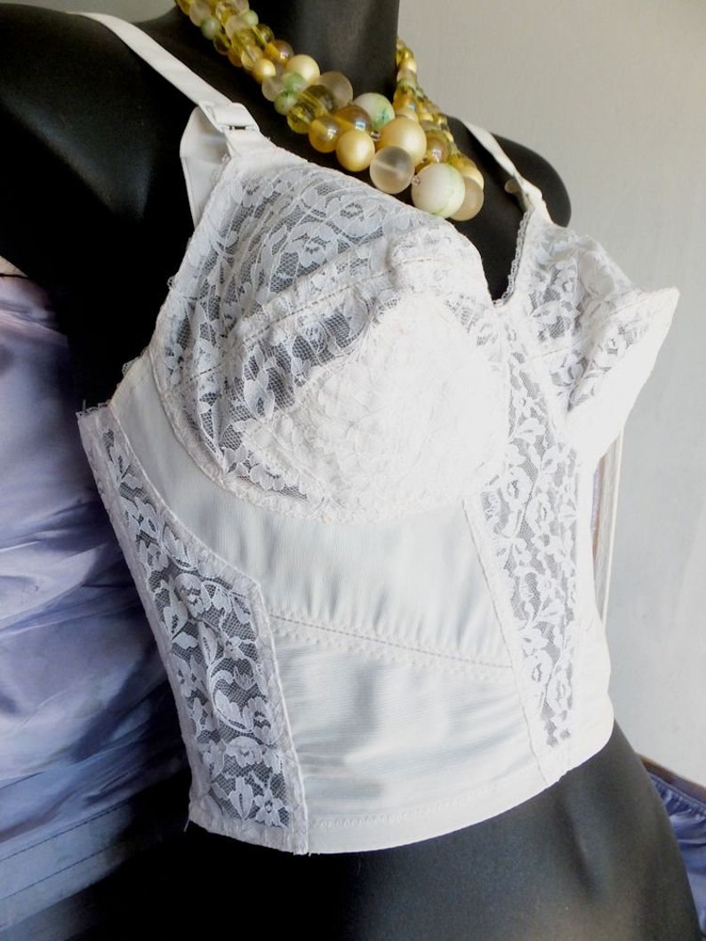 Vintage Bra Pin Up Bra Formfit Bullet Long Line Bra White Lace Bra