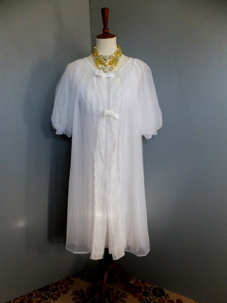 Vintage Nightgown, Neglige, Peignoir Set, Shadowline, White Two Pc Set ...