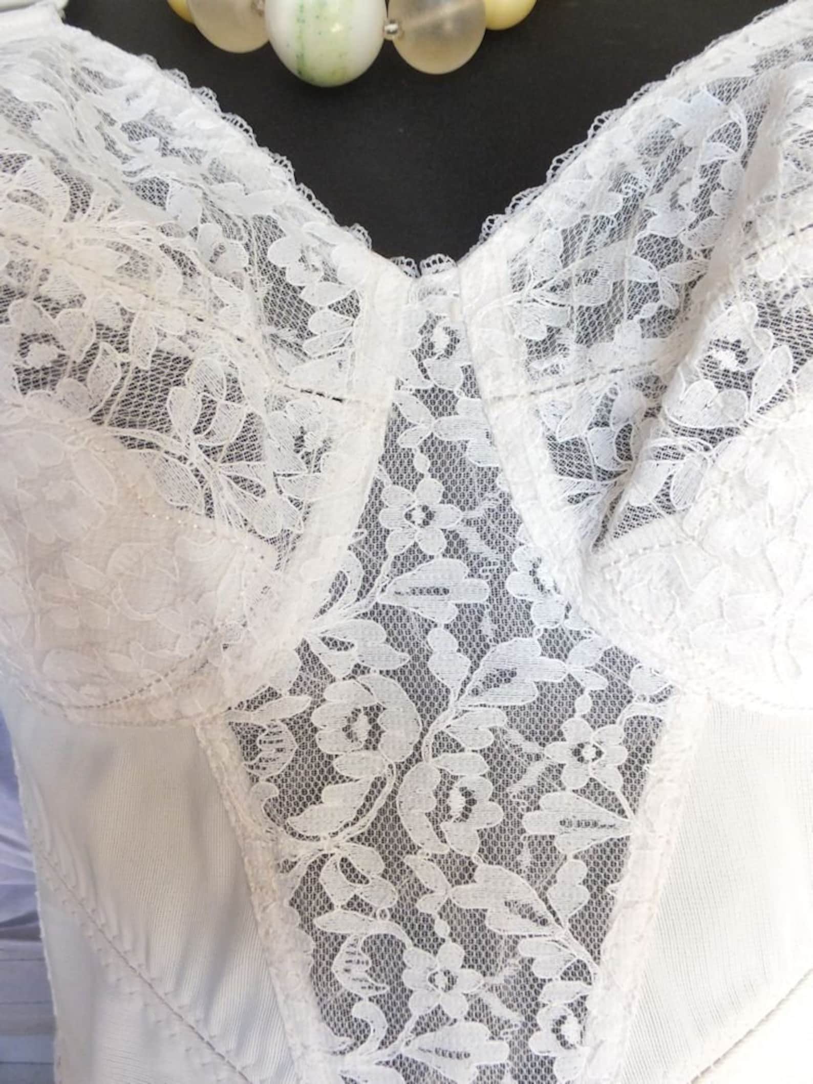 Vintage Bra, PIN UP Bra, Formfit, Bullet Long Line Bra, White Lace Bra ...