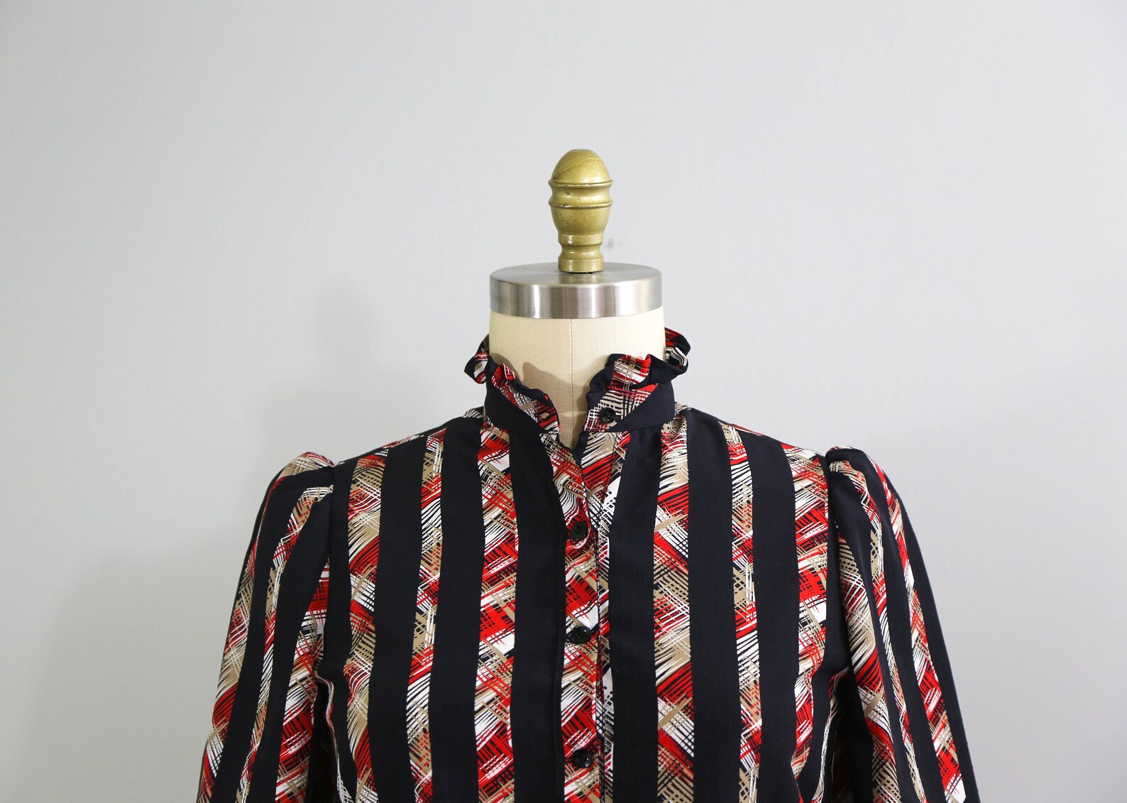 Black Stripe Blouse 80s Ruffle Collar Shirt Vintage Long Sleeve Top - Etsy