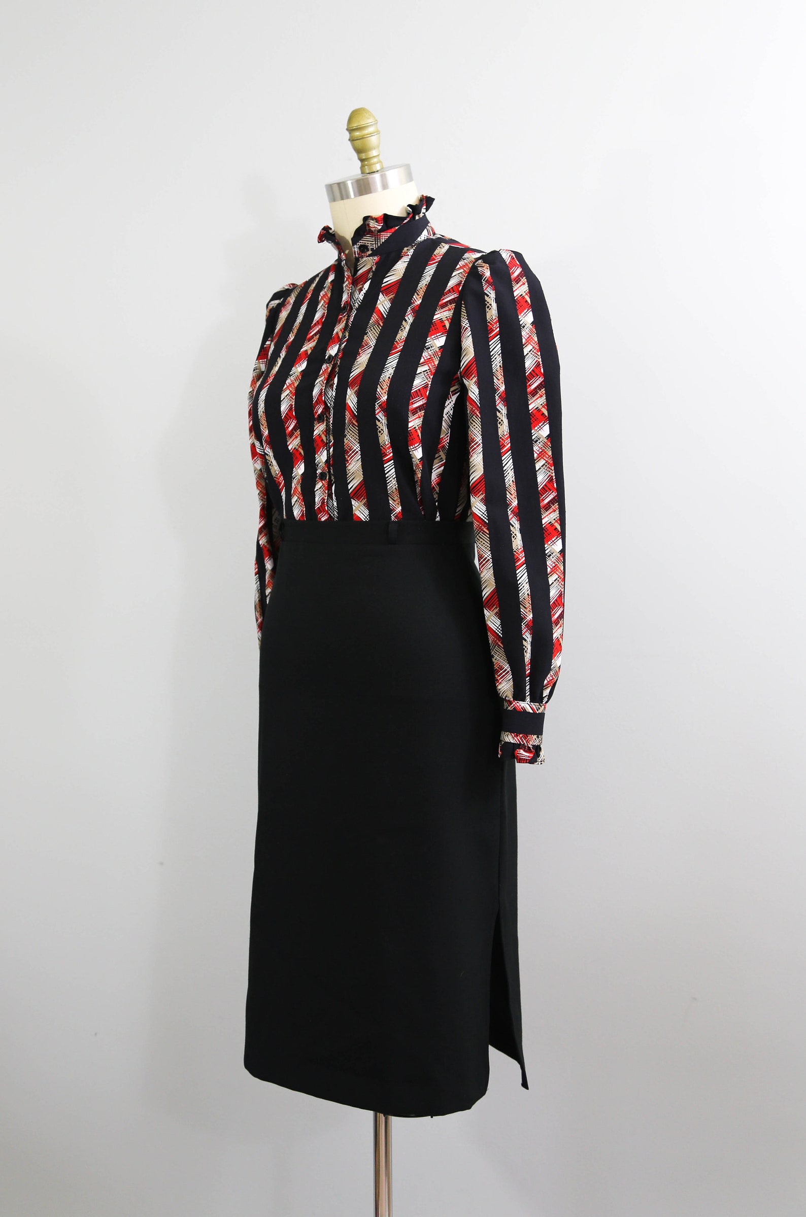 Black Stripe Blouse 80s Ruffle Collar Shirt Vintage Long Sleeve Top - Etsy