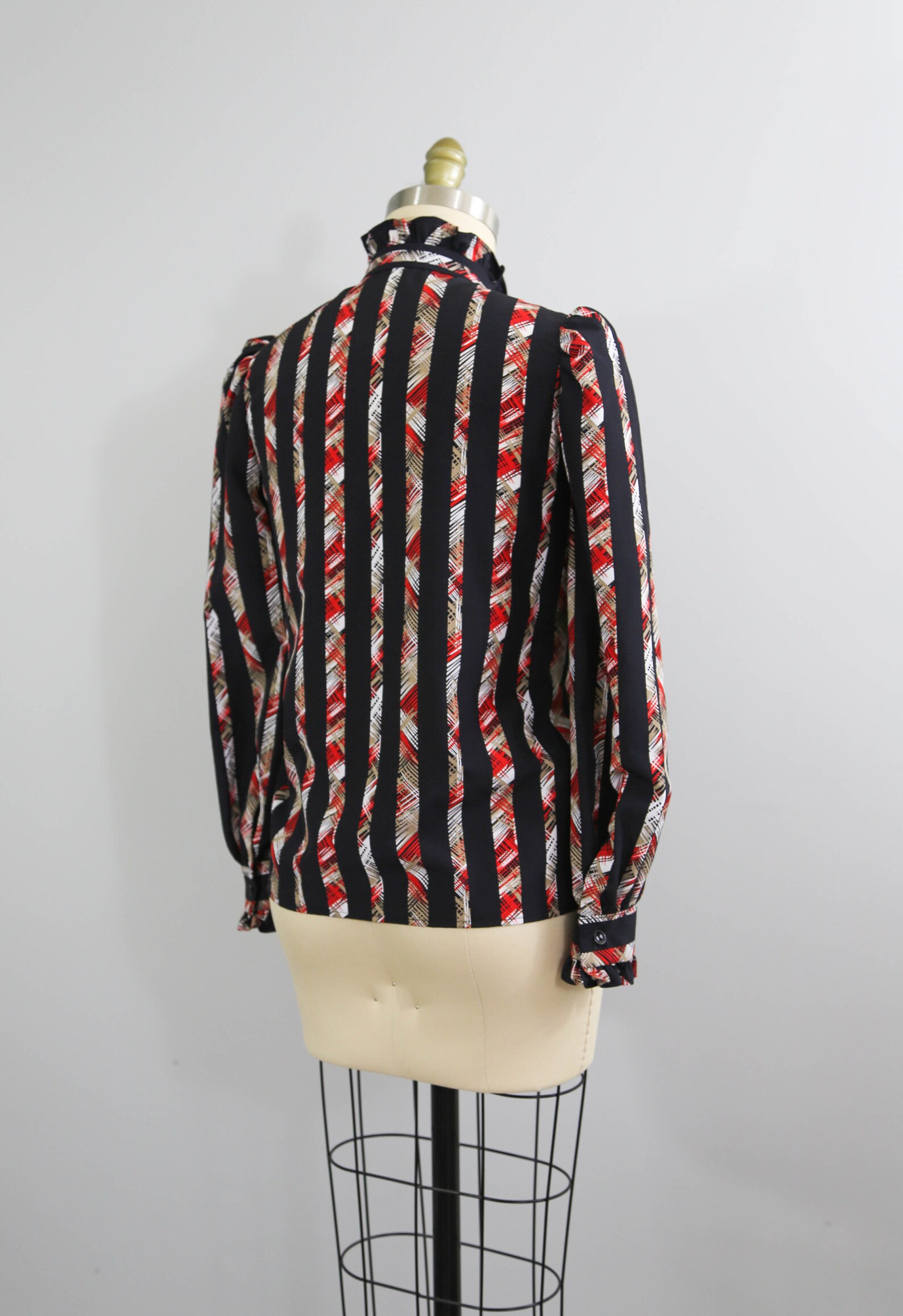 Black Stripe Blouse 80s Ruffle Collar Shirt Vintage Long Sleeve Top - Etsy