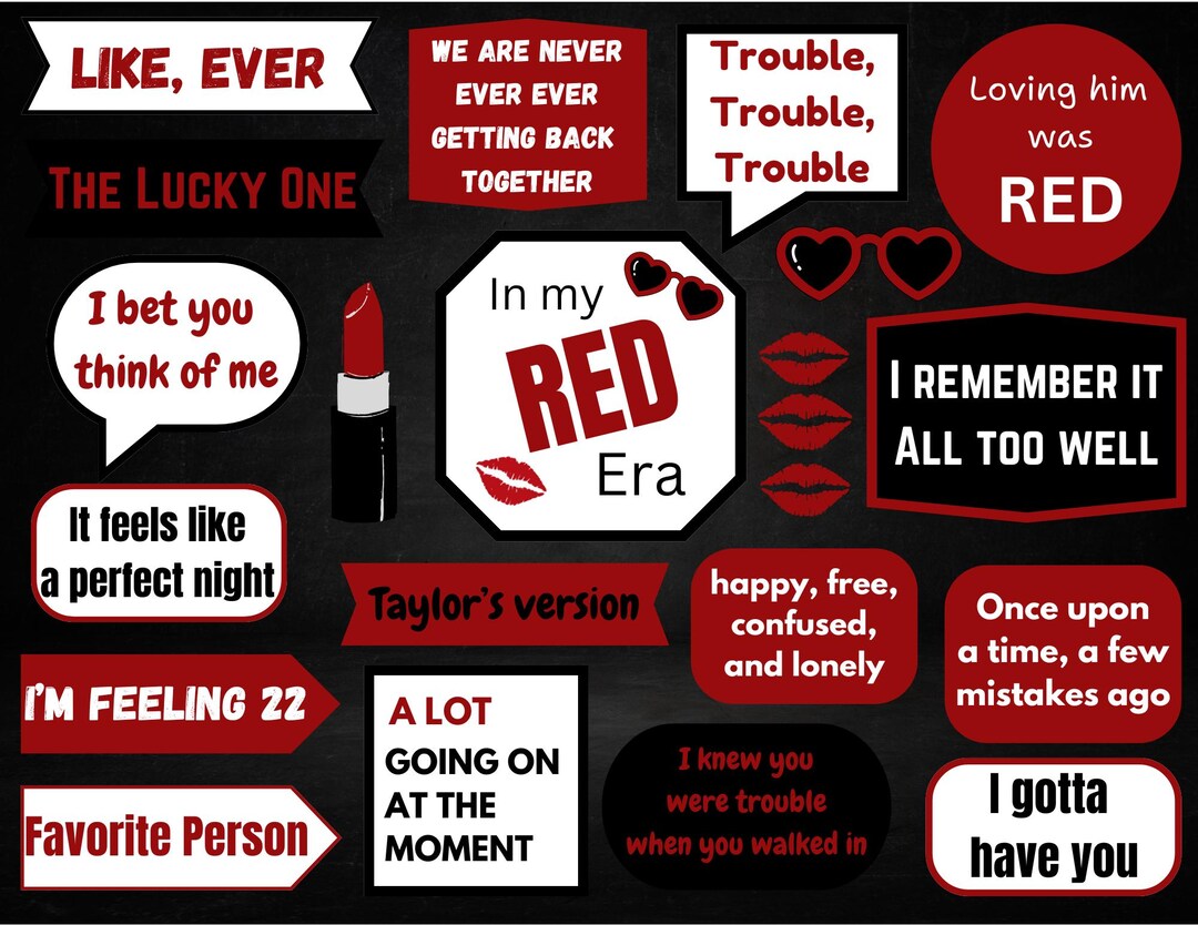 Taylor Swift Red Era Photo Booth Props, Party Props, Printable - Etsy
