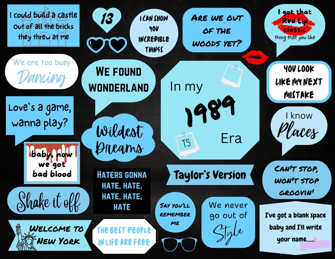 Taylor Swift 1989 Era Photo Booth Props, Party Props, Printable - Etsy