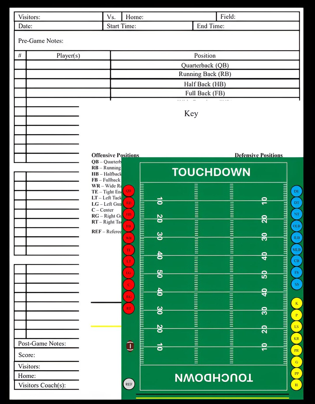 Football Scorebook and Playbook Template - Etsy