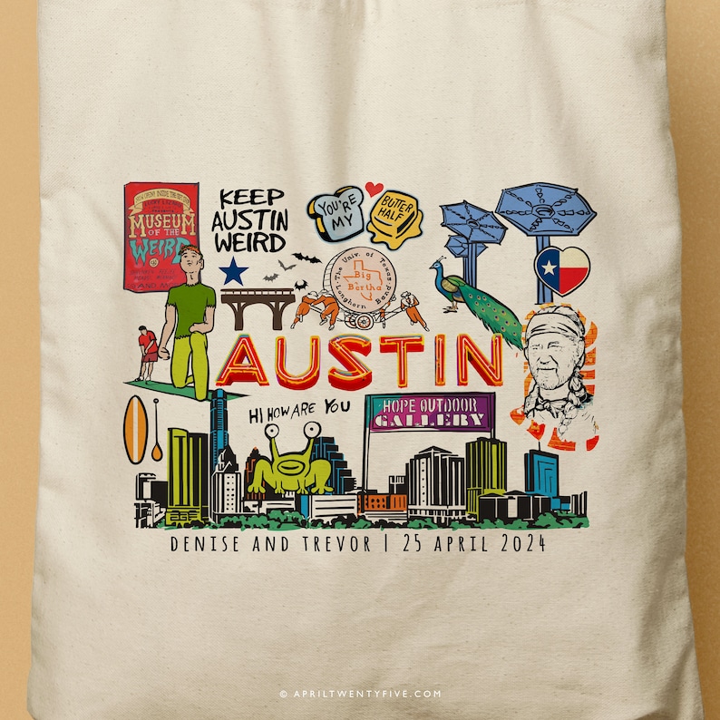 Austin Texas Canvas Tote Custom Canvas Tote Bag Welcome Bag - Etsy