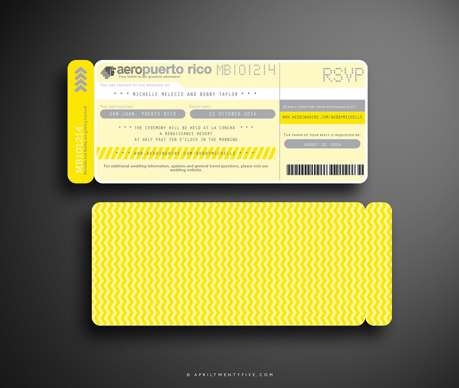 Yellow and Gray Boarding Pass Destination Wedding Invitation | Etsy