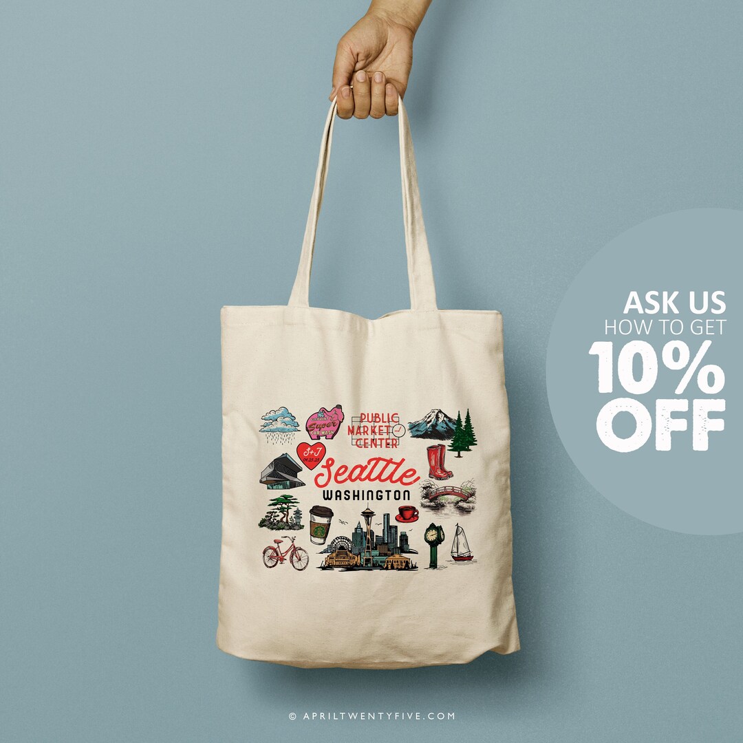 Seattle Washington Canvas Tote, Custom Canvas Tote Bag, Welcome Bag ...