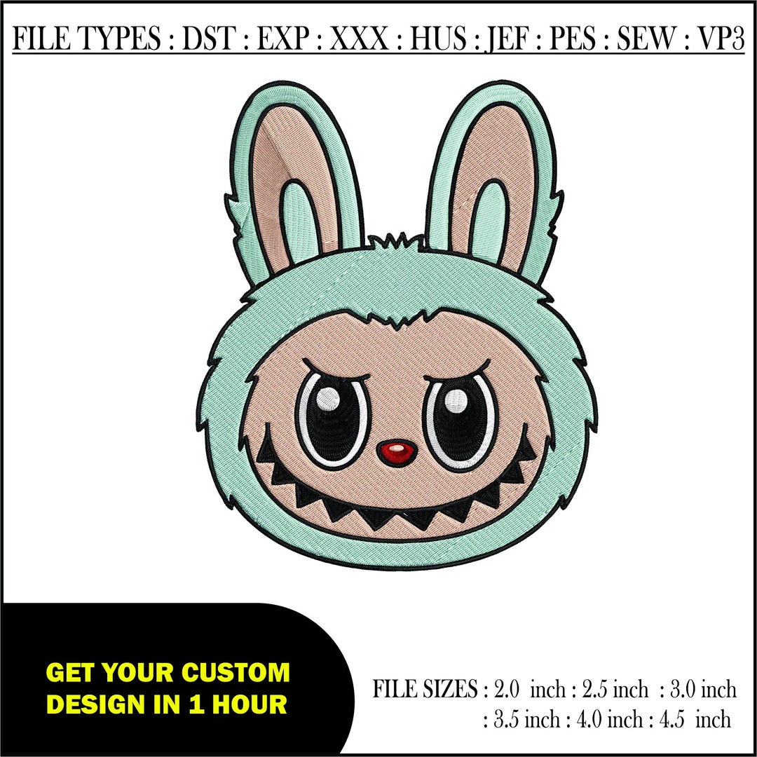 Labubu Monster Face Embroidery Design – Cute Digital Download PES DST ...