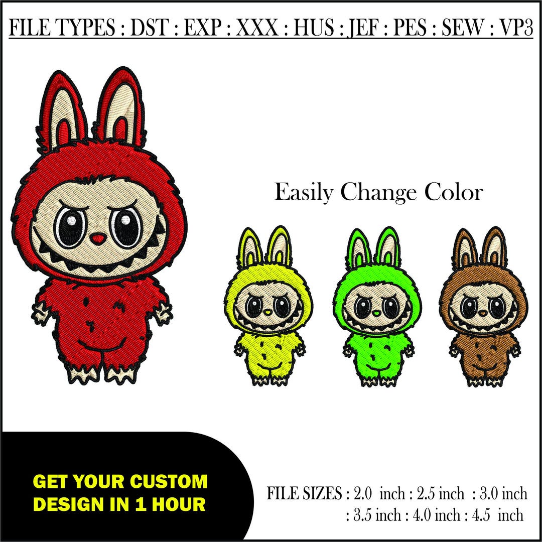 Labubu Bunny Embroidery Design – Creepy Cute Plush Character File ...