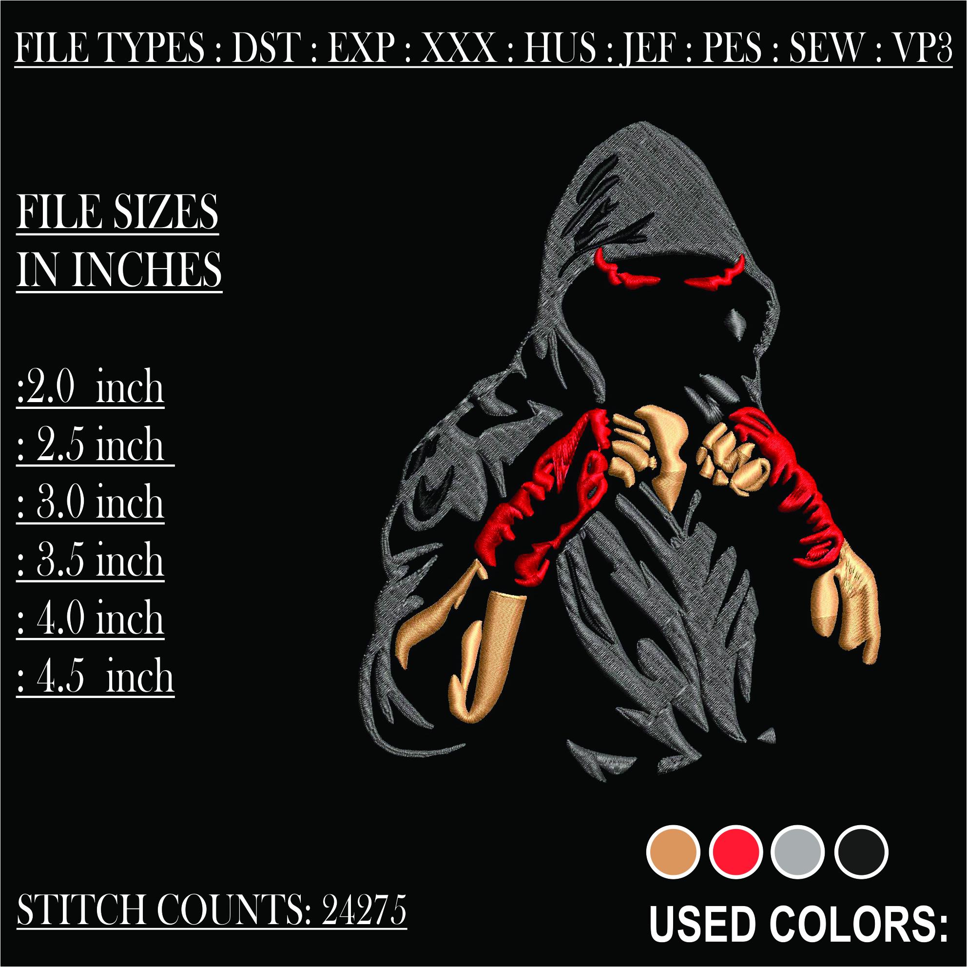 Hooded Fighter Embroidery Design - Etsy