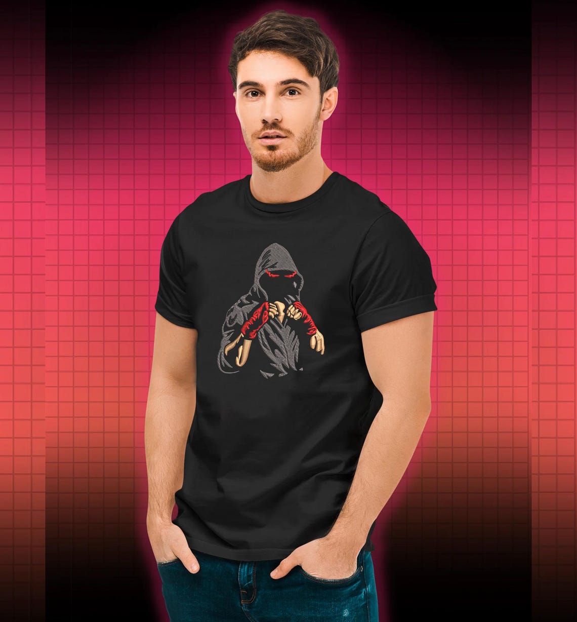 Hooded Fighter Embroidery Design - Etsy