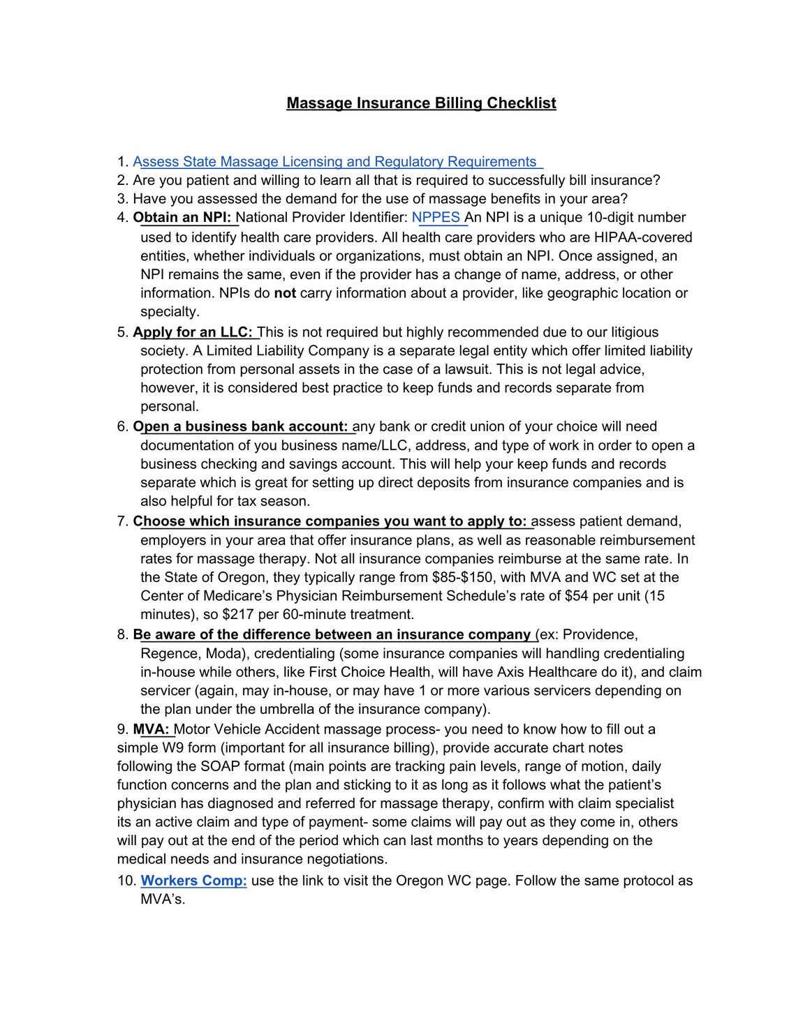 Massage Insurance Billing Checklist: LMT How-to Guide (editable PDF) - Etsy