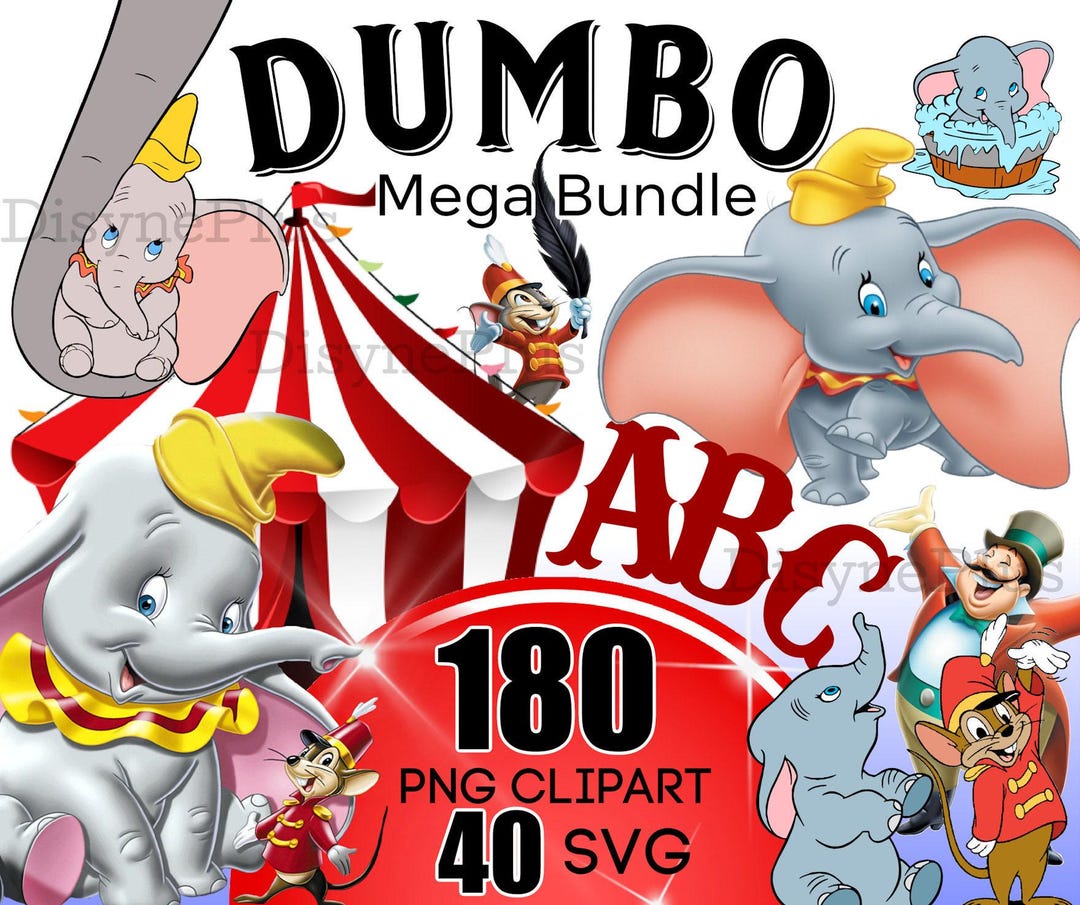 Dumbo Svg Bundle, Flying Dumbo Png Transfer, Cute Baby Elephant Design ...